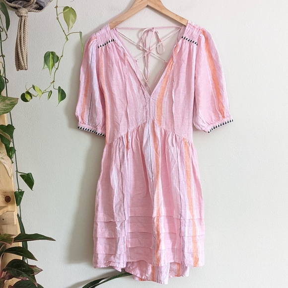 Lemlem | Dresses | Lemlem X Hm Strappy Back Linen Ruffle Summer Mini ...